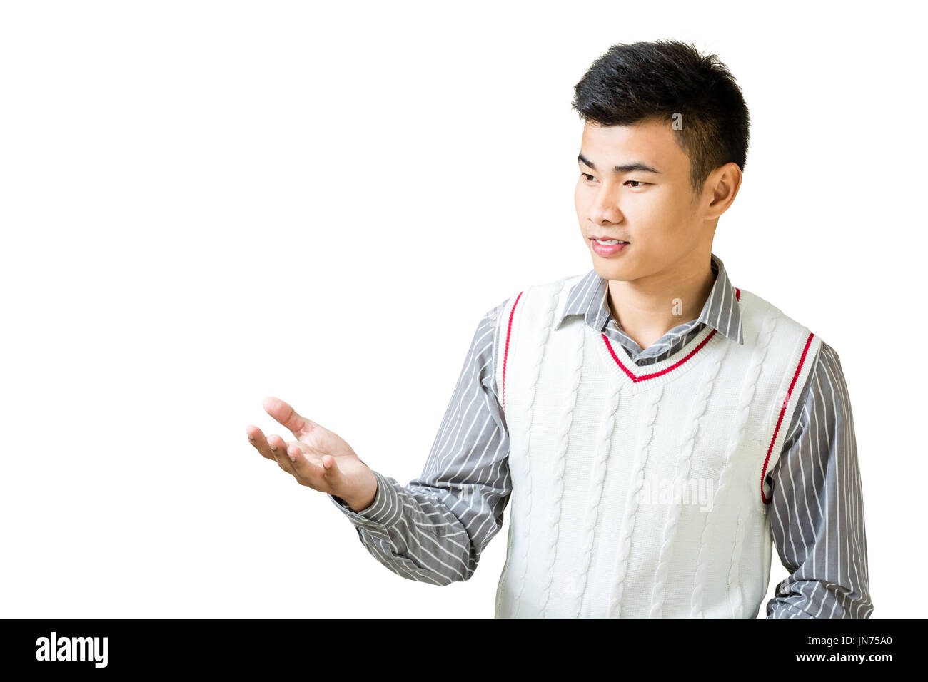 Young man pointing aside Cut Out Stock Images & Pictures - Alamy