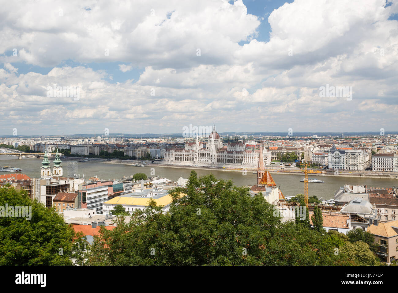 A landscape view of Budapest city in the day, the Hungarian parliament ...