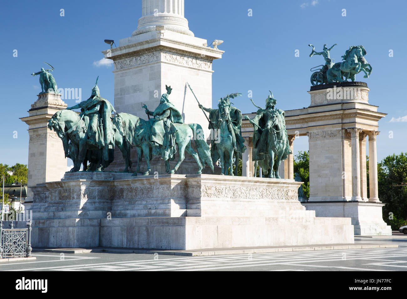 Equestrian statues of the Hungarian Chieftains in Heroes Square of ...