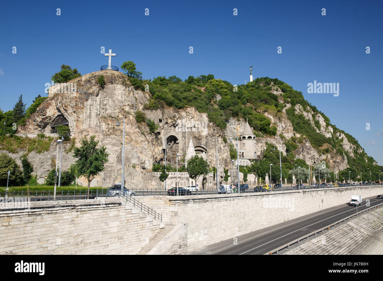 Cave church, cross and statue of Liberty on the Gellert Hill in ...