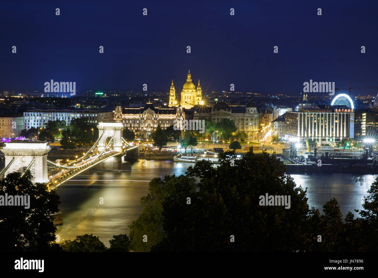 Budapest lookout at night with Chain Bridge. Hungary Stock Photo - Alamy