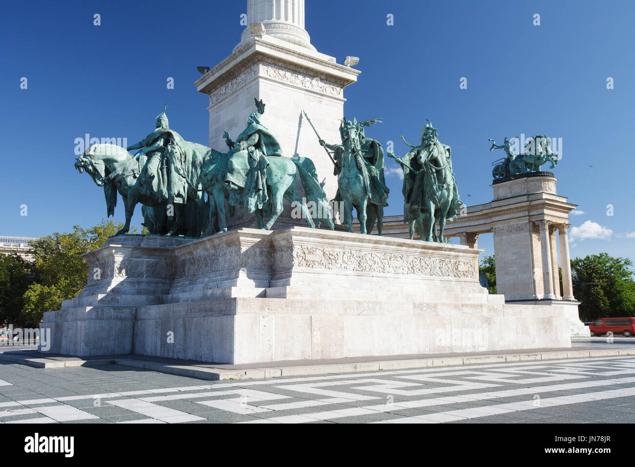 Equestrian statues of the Hungarian Chieftains in Heroes Square of ...