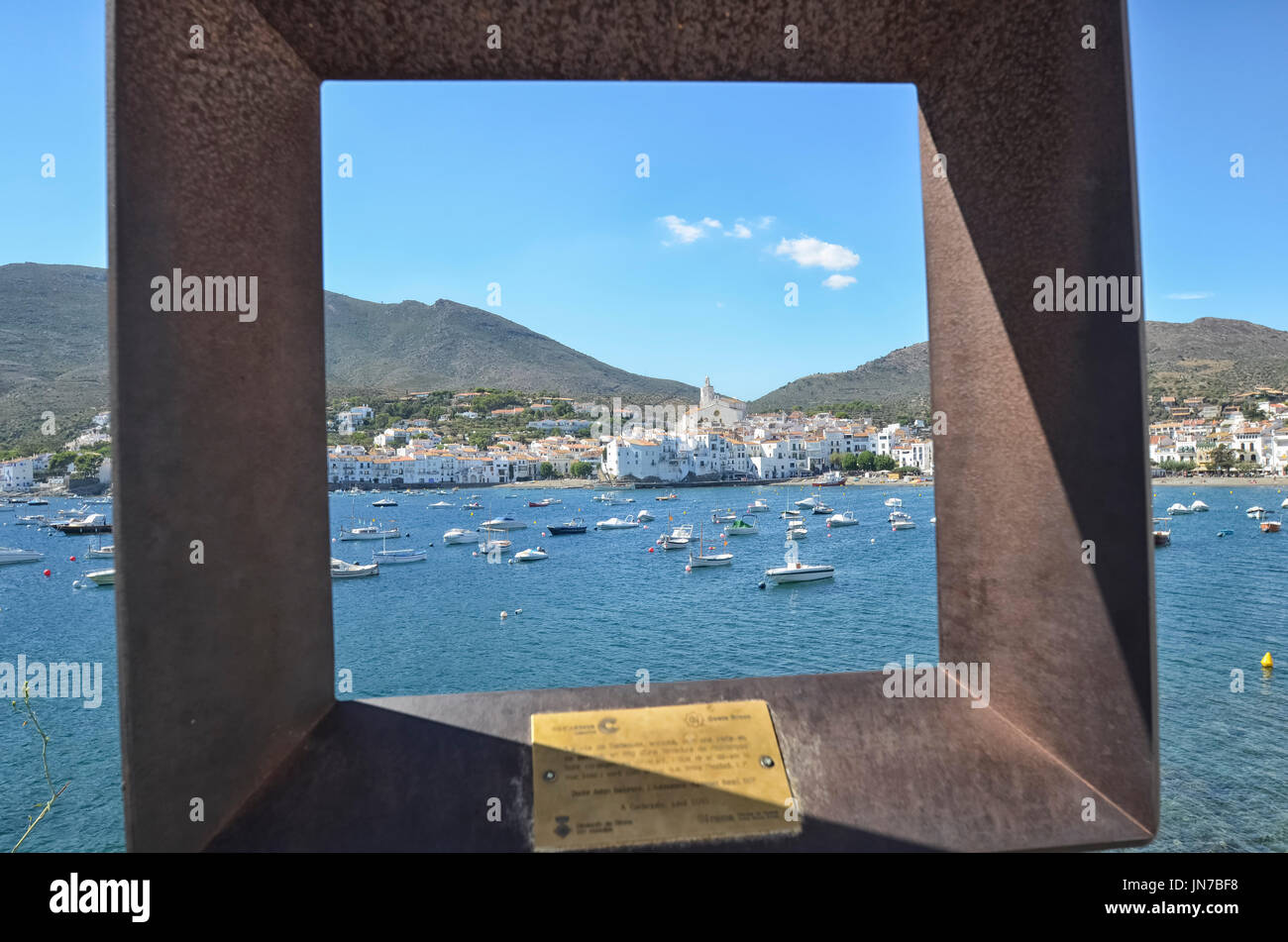 The beautiful town of Cadaques view from a frame Stock Photo - Alamy