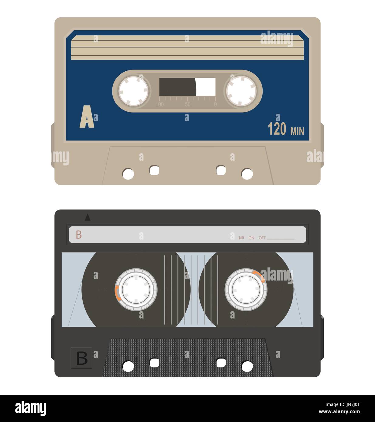 Retro audio tape cassette set isolated on a white background Stock ...