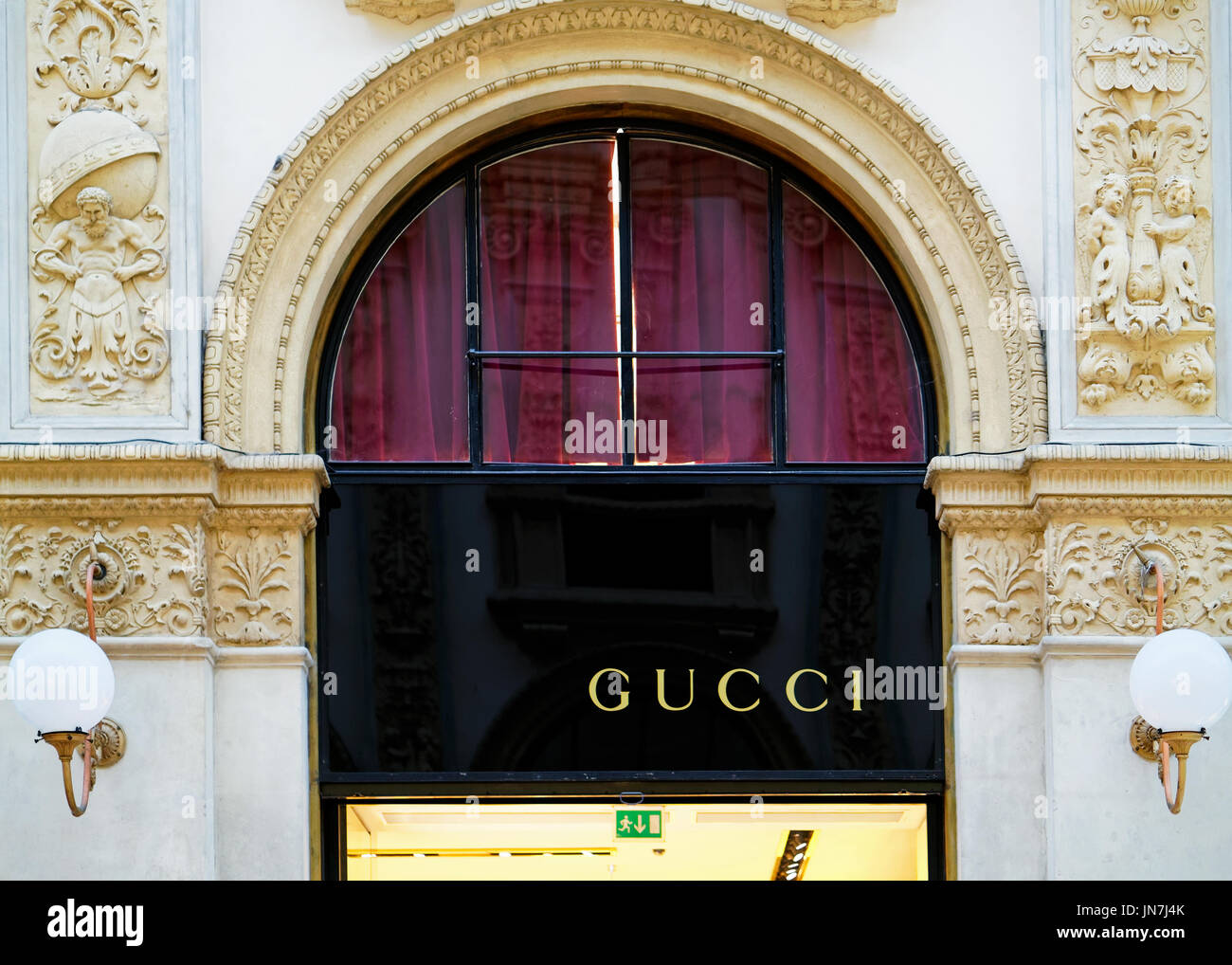 Milan, Italy - October 24, 2016: Gucci Sign on street shop window in ...