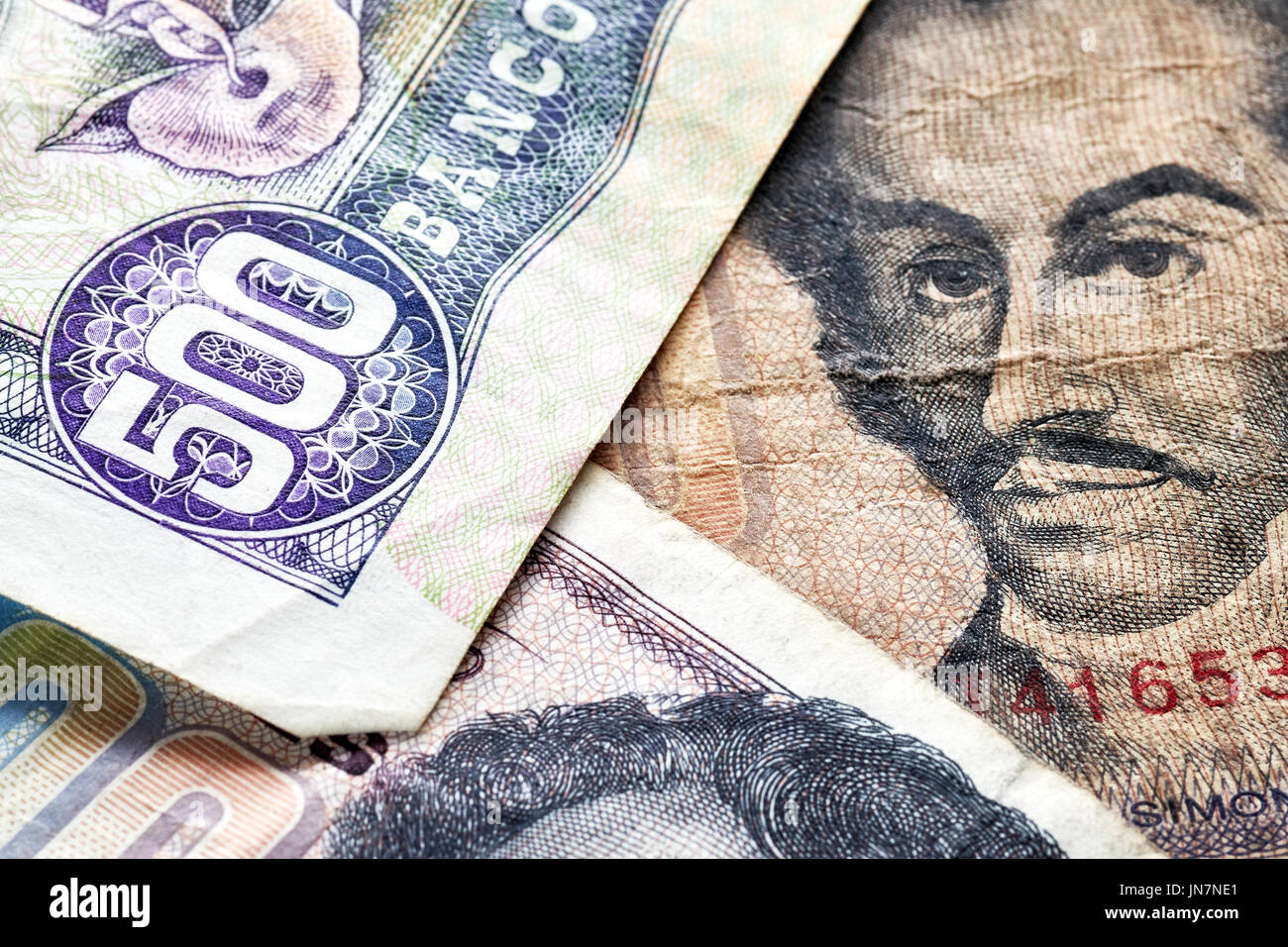 Close up picture of old Venezuelan bolivar banknotes, shallow depth of ...
