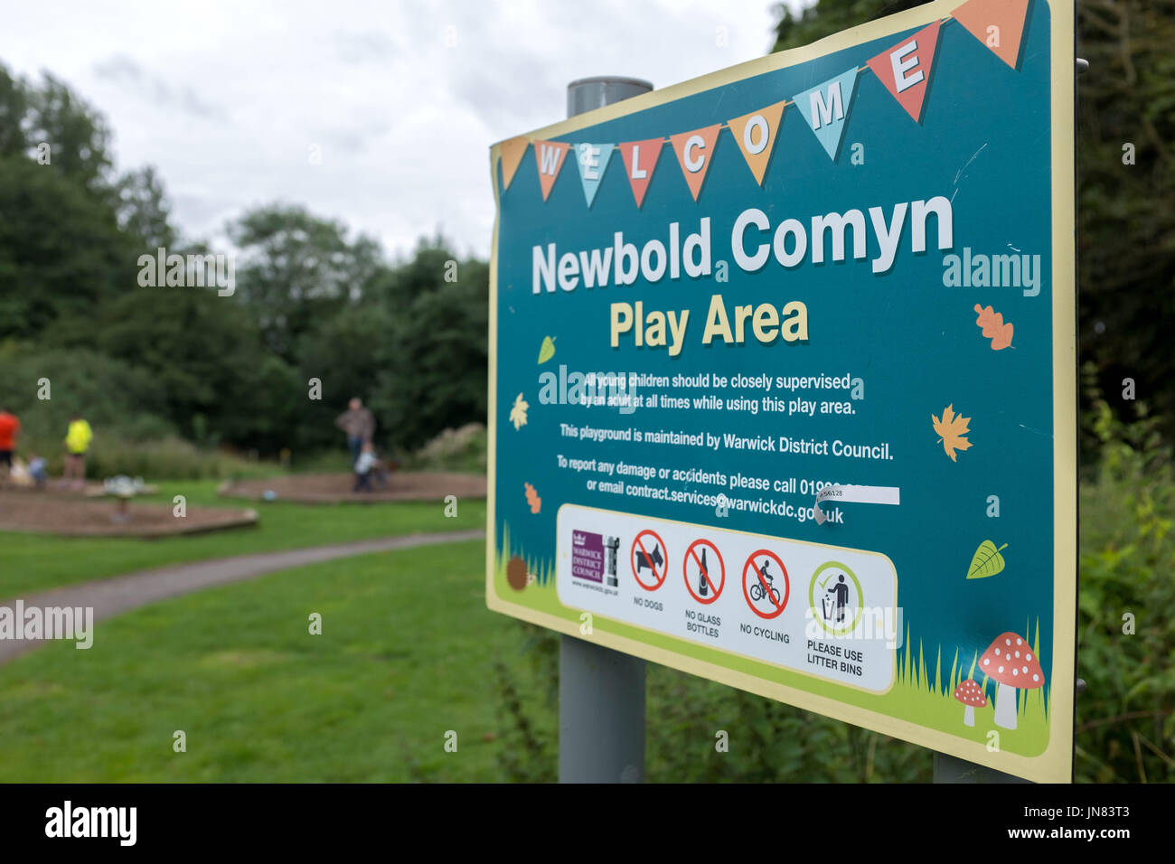 Sign for the Newbold Comyn Play Area in Leamington Spa, Warwickshire ...