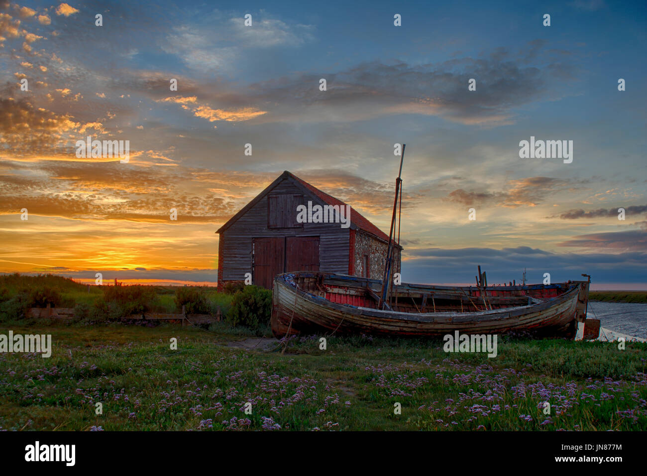 The old coal barn at Thornham Staithe on the North Norfolk coast near ...