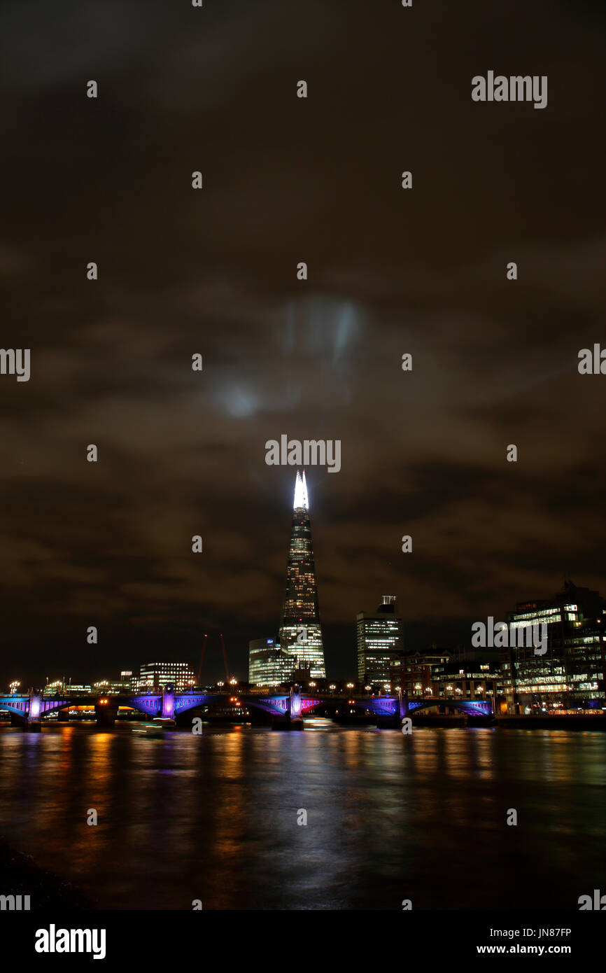 The Shard in London with it's Christmas spotlights display illuminating ...