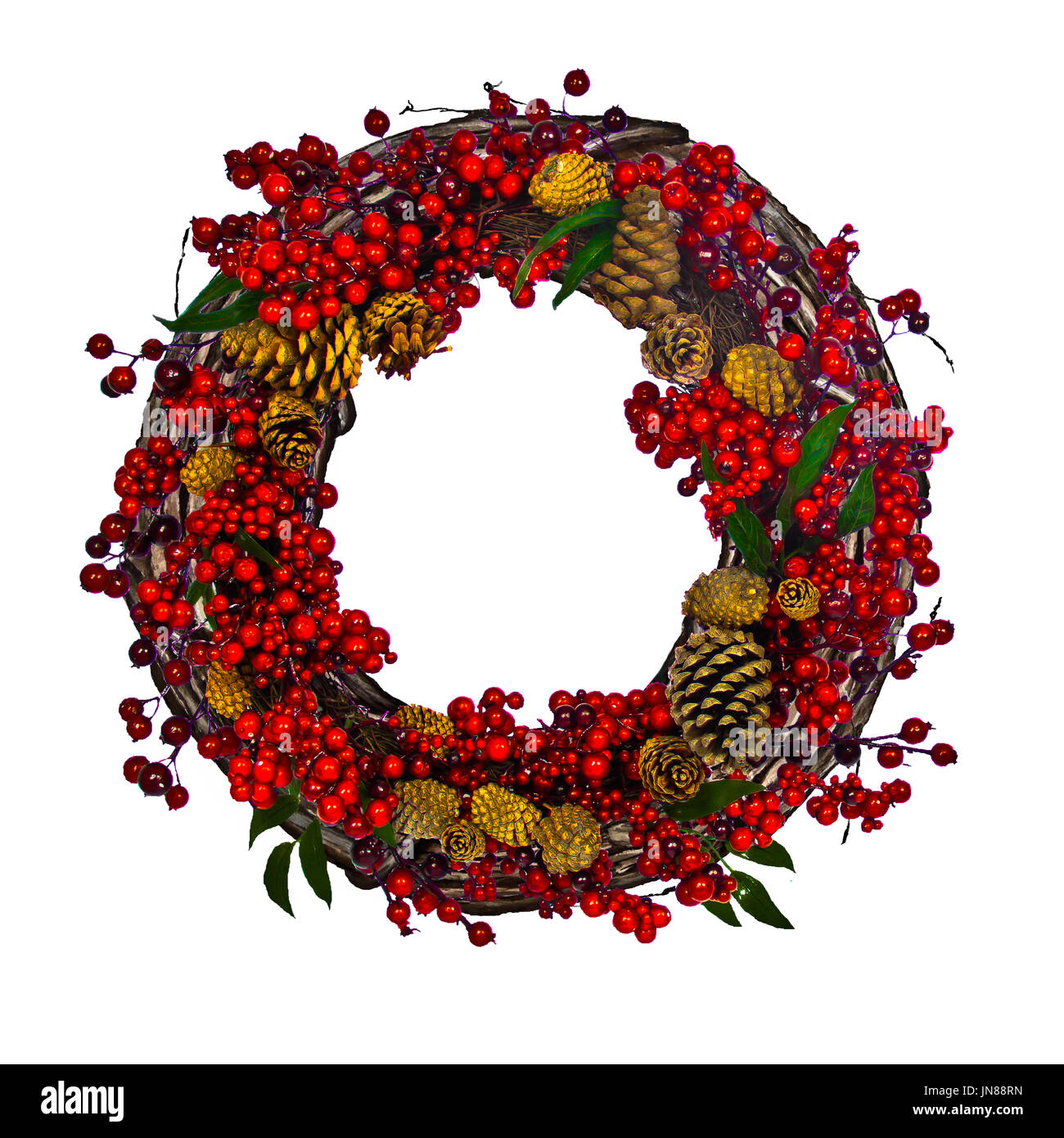 Wreath red berries pine Cut Out Stock Images & Pictures - Alamy