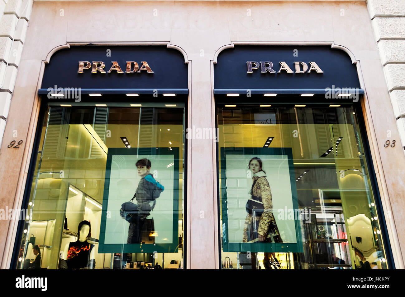 Rome, Italy - October 14, 2016: Prada name of street shop window in ...