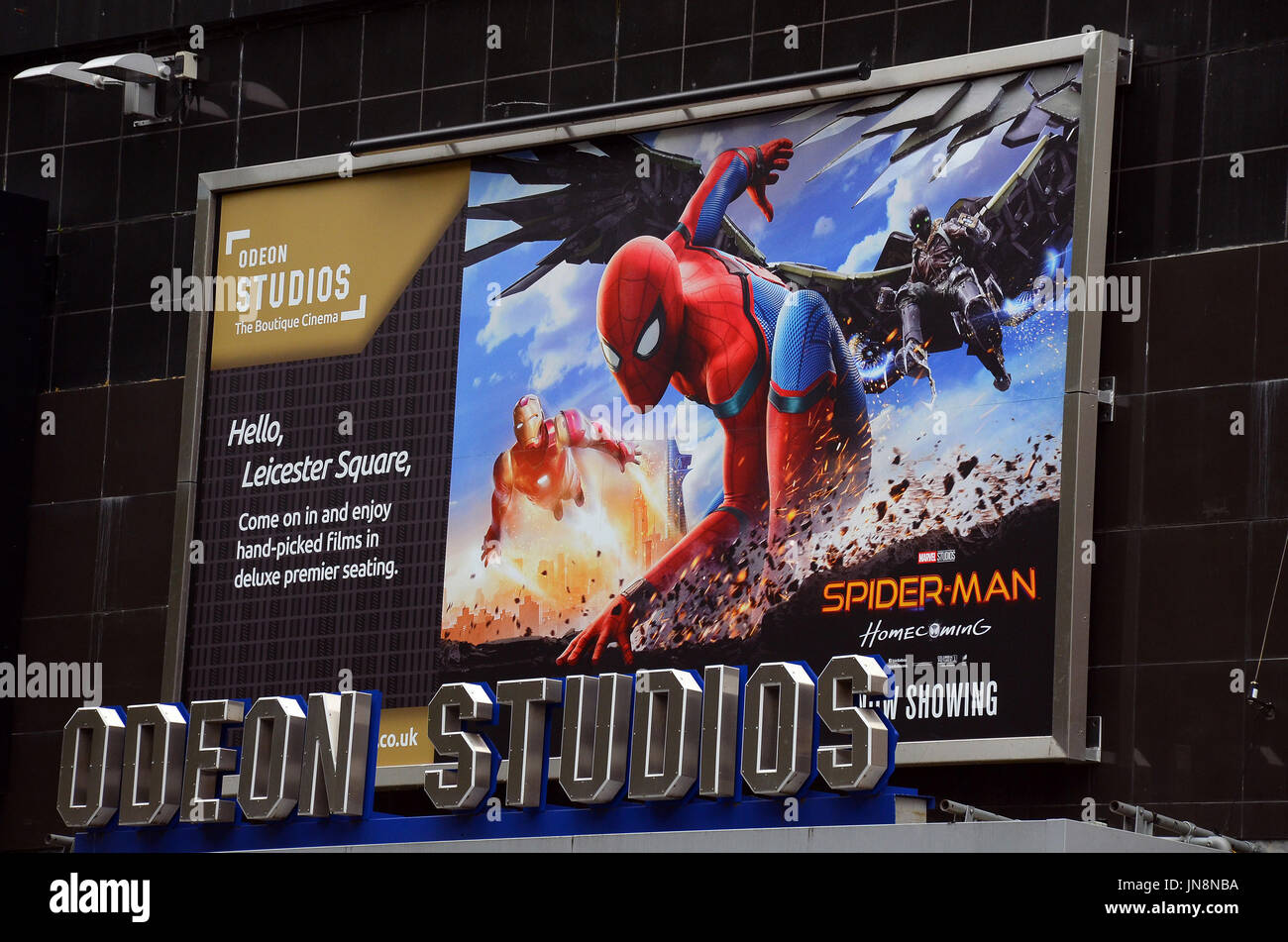 London, UK, 26/07/2017 Spiderman film banners at the Odeon in Leicester ...