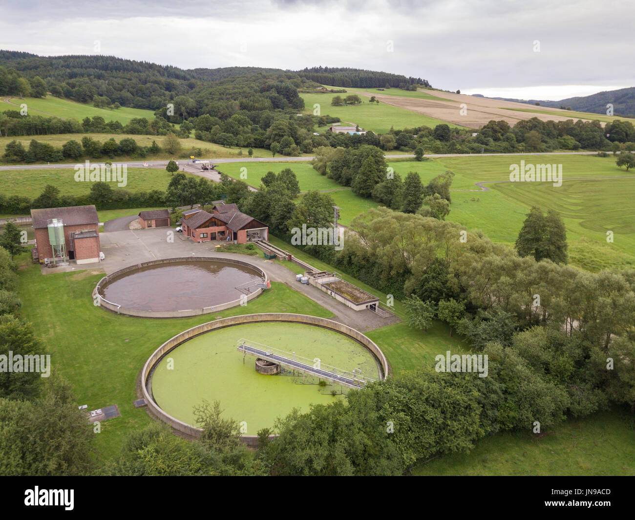 Aerial view of a small sewage treatment plant Stock Photo - Alamy