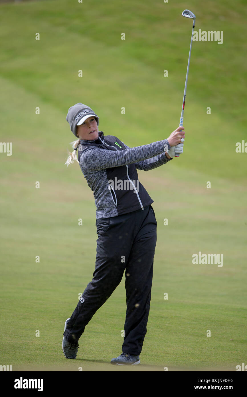Denmark's Emily Kristine Pedersen plays her approach shot into the par ...