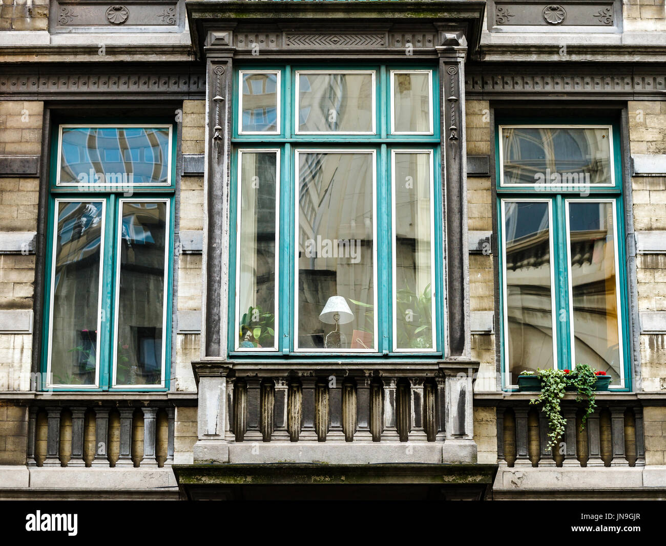 Old but renovated windows in historical part of Bruxelles, Belgium ...