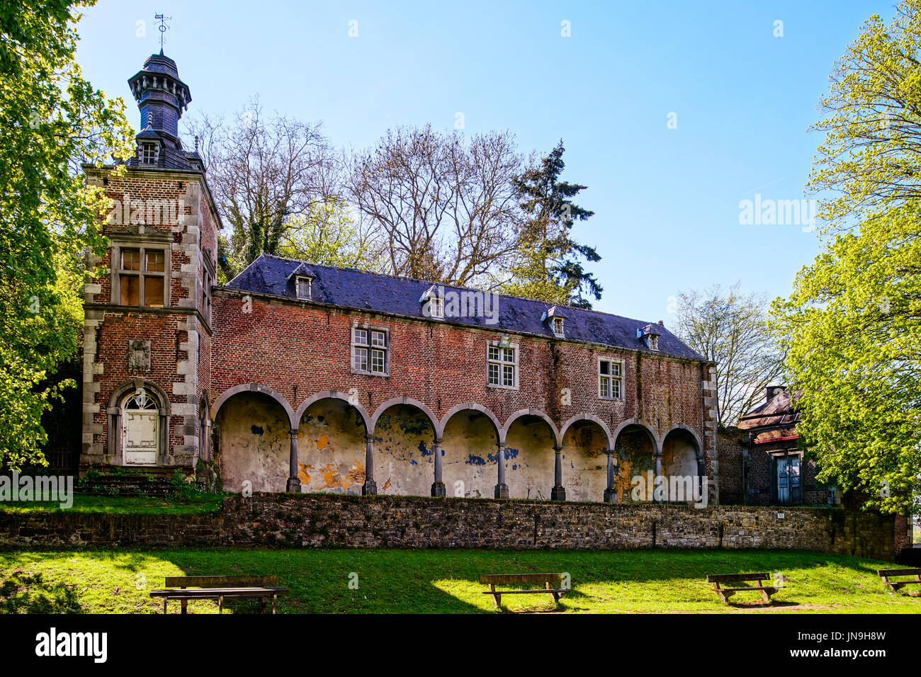Old buildings of Floreffe Abbey, exterior view, summer day, Belgium ...