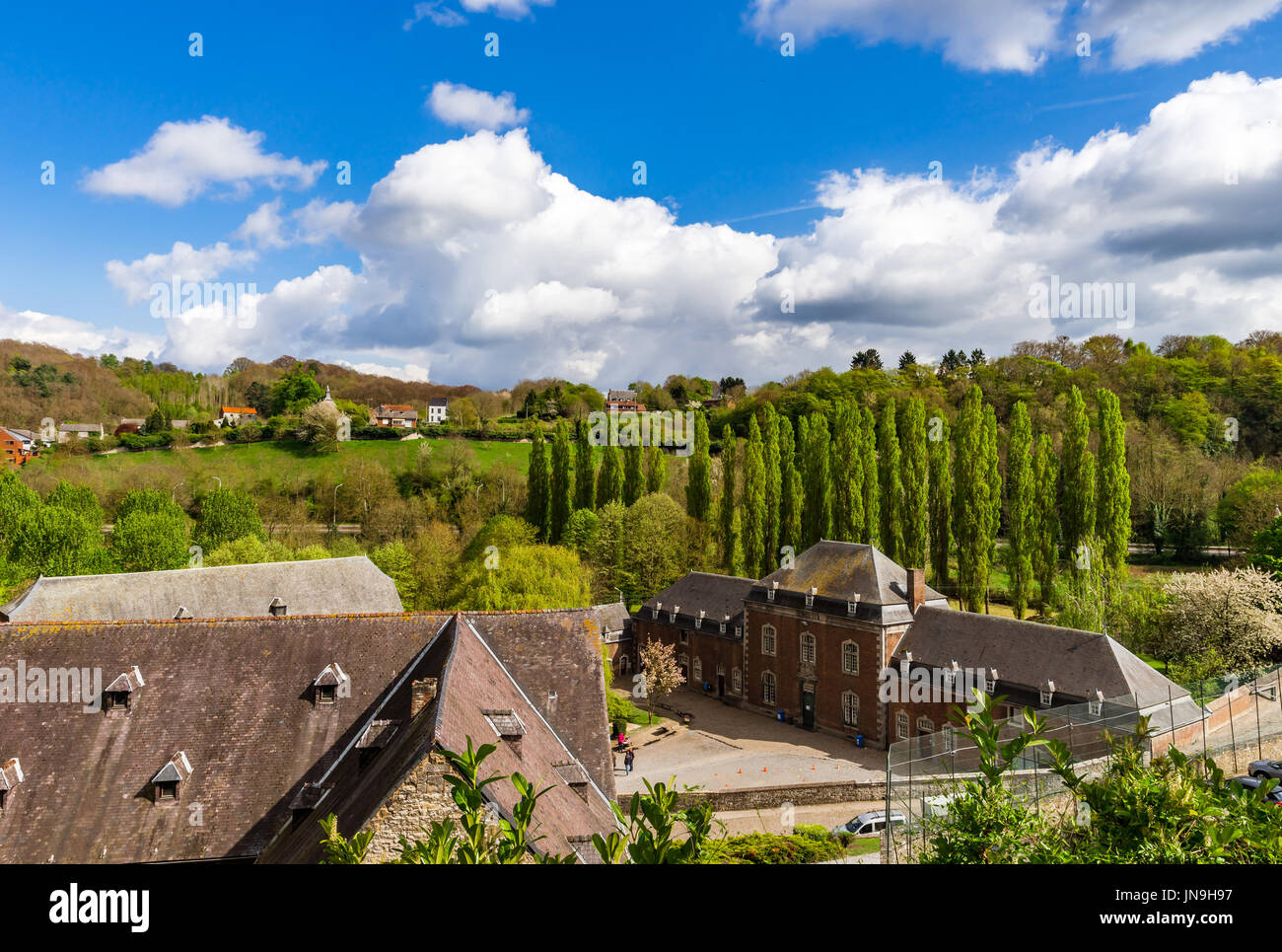 Old buildings of Floreffe Abbey, exterior view, summer day, Belgium ...