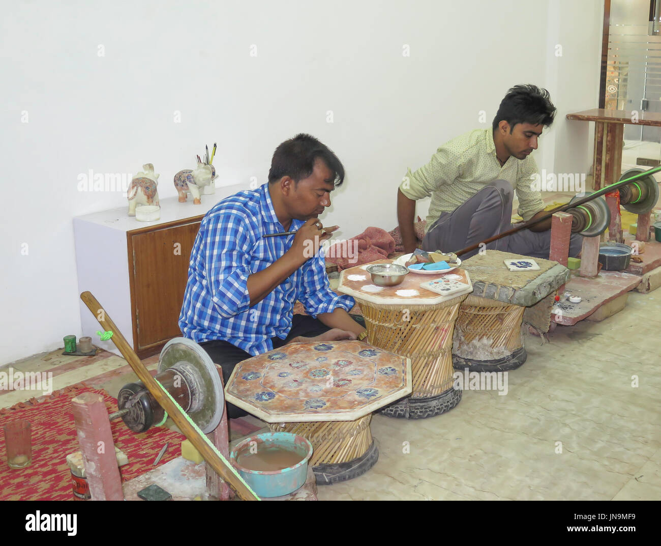 Indian Craft workers in a tile marble factory in Agra,India,Asia Stock ...