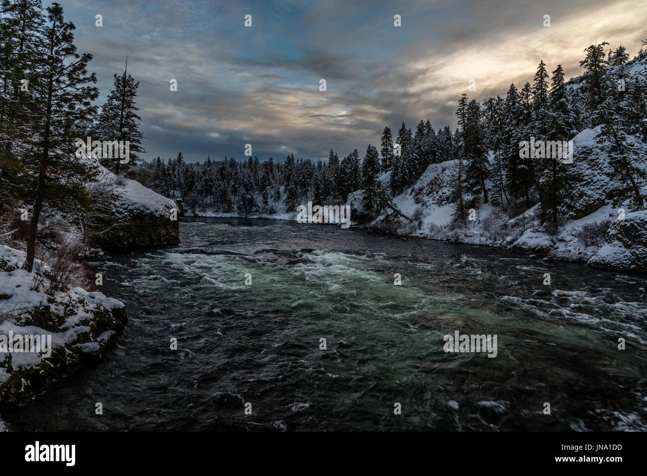 Winter sunset over the Spokane River. Riverside State Park Stock Photo ...