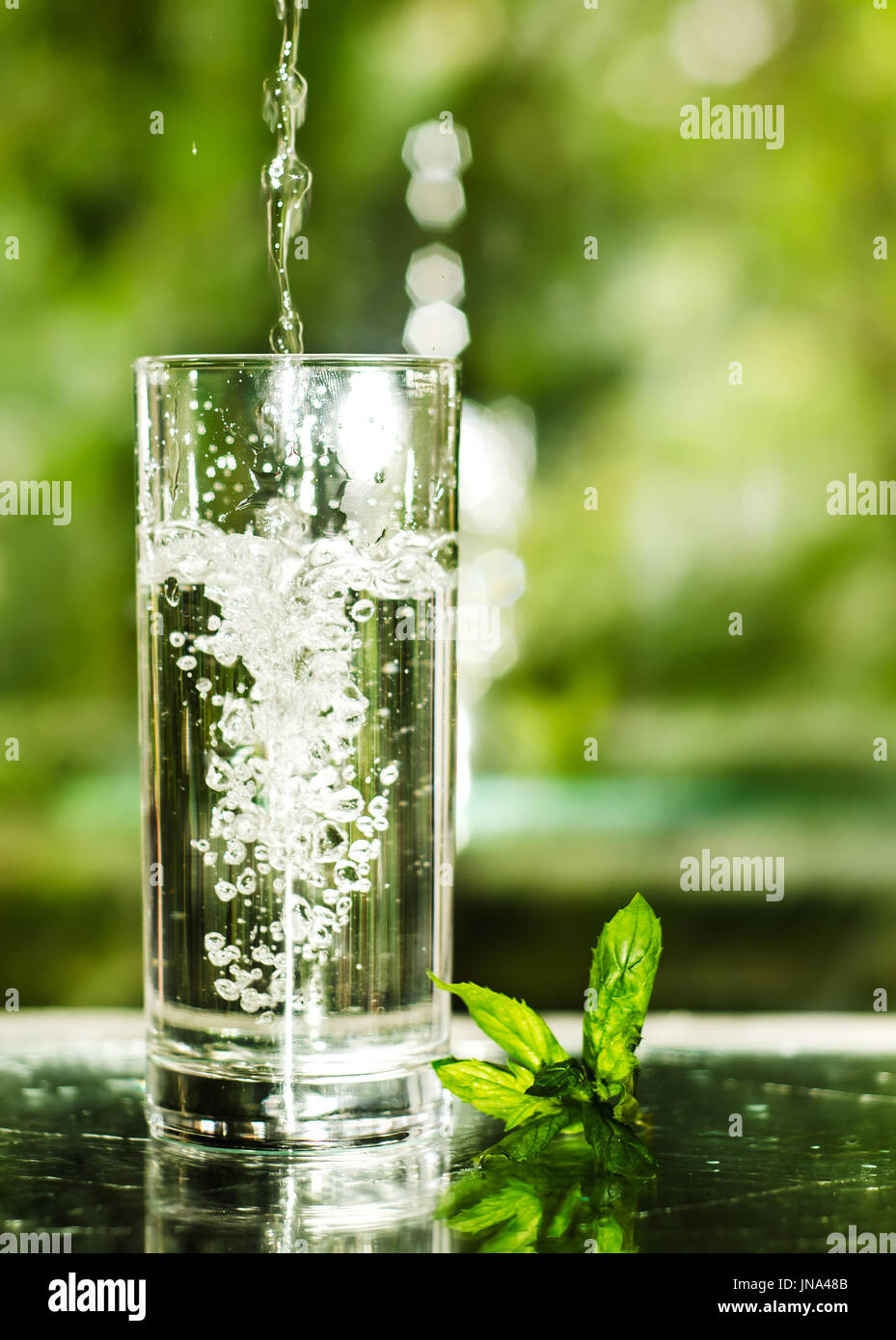 Cool fresh water with ice and mint. Splash in glass. Healthy life ...