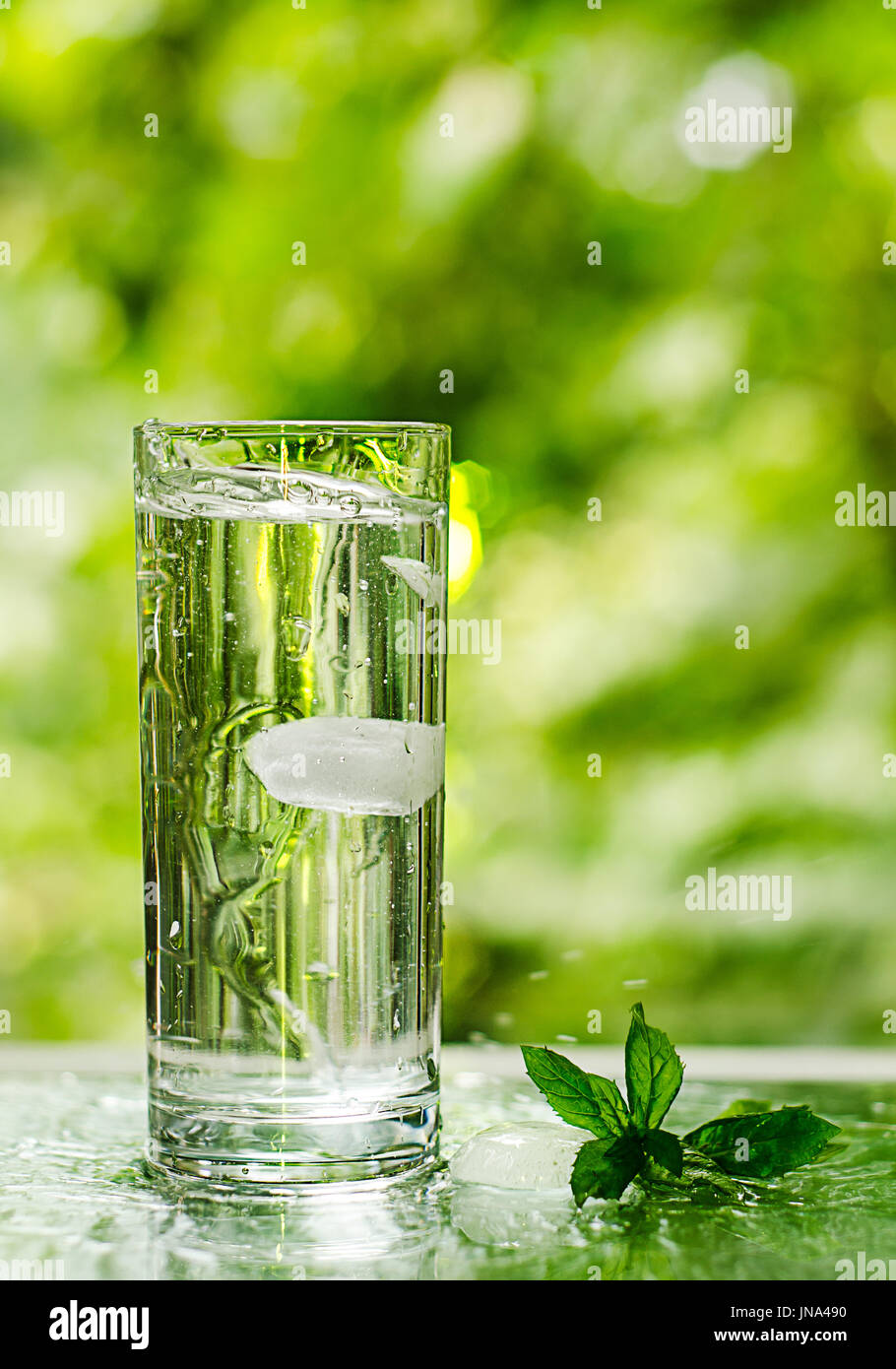 Cool fresh water with ice and mint. Splash in glass. Healthy life ...