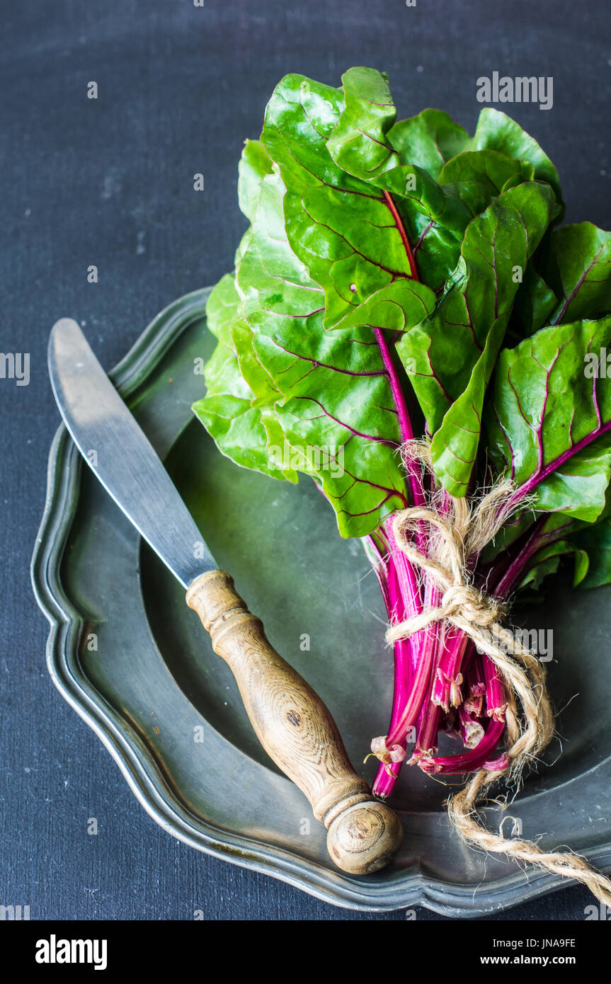 Organic food concept with ingredient for healthy salad - beat leaves ...