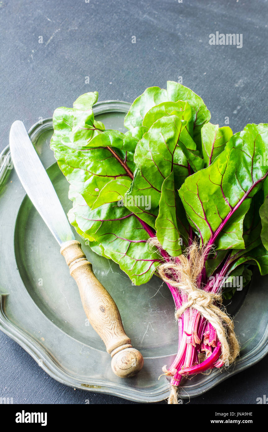 Organic food concept with ingredient for healthy salad - beat leaves ...