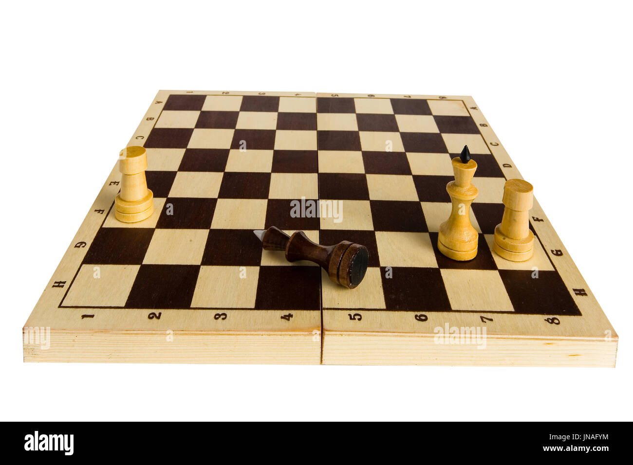 Endgame. The black chess king is defeated and lies on the board Stock ...