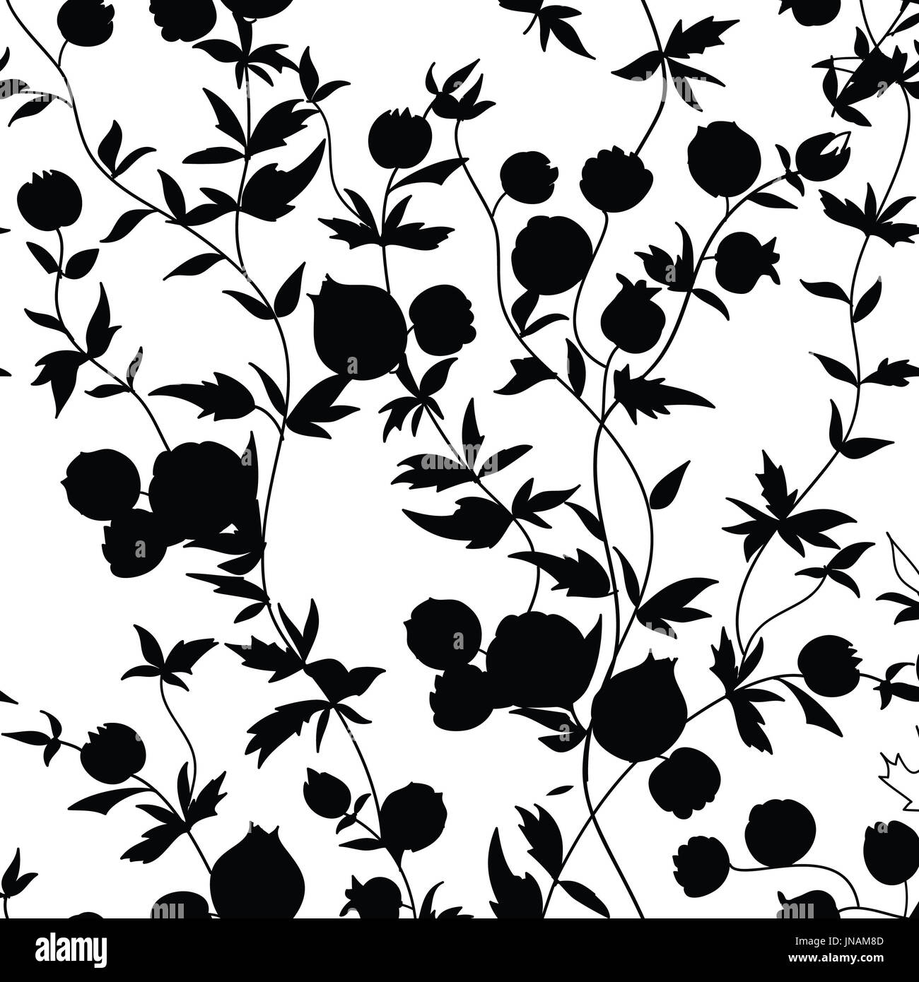 Floral seamless pattern. Garden flower silhouette background. Flourish ...