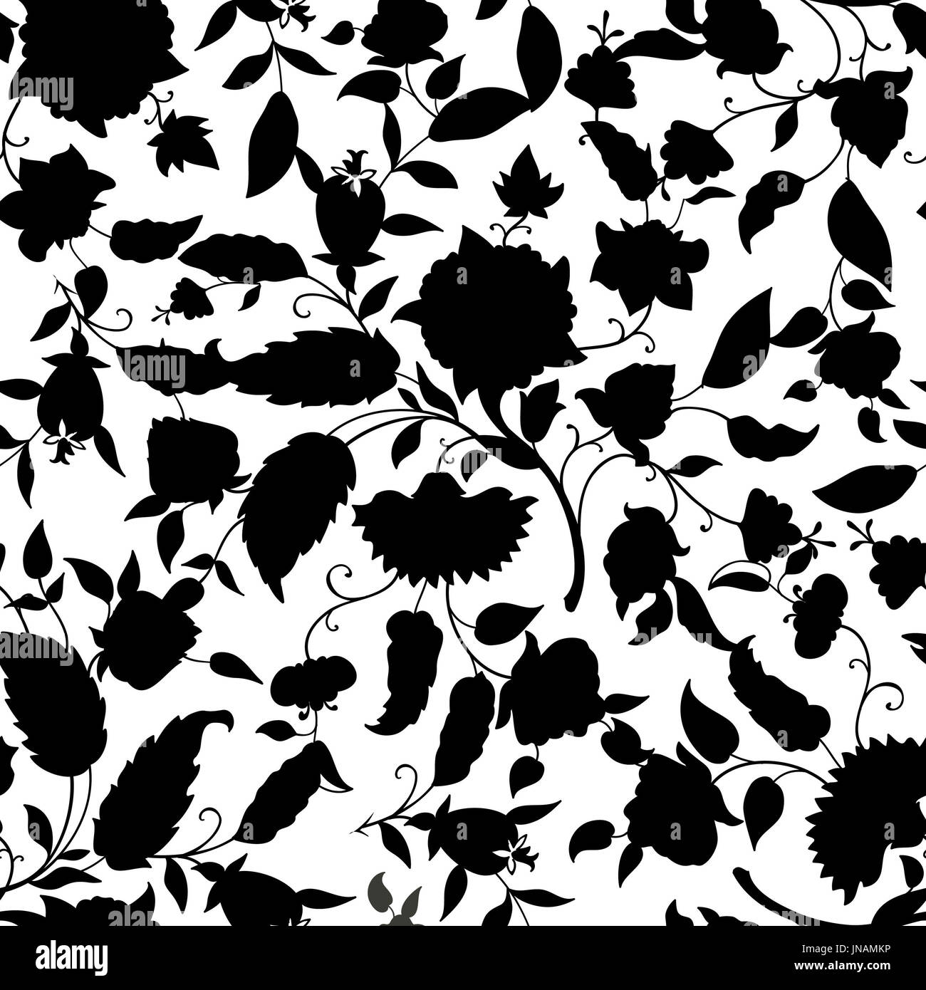 Floral seamless pattern. Flower silhouette black and white background ...