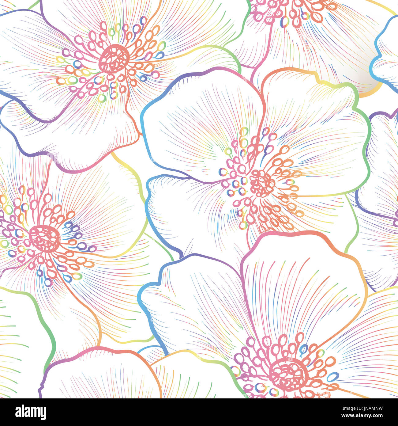 Floral seamless pattern. Flower outline background. Floral decorative ...