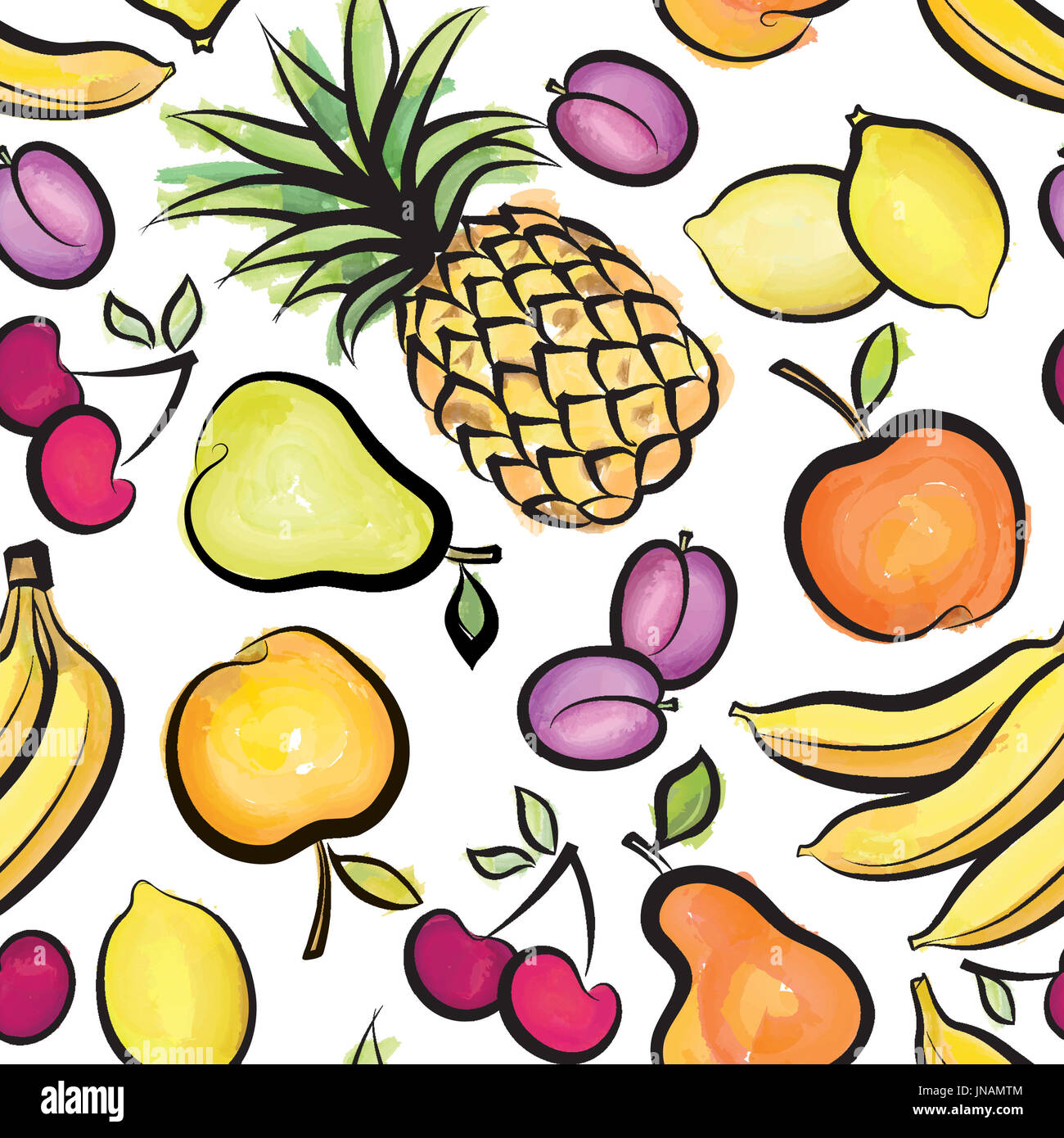 Fruits pattern. Abstract watrcolor seamless background with fruit and ...