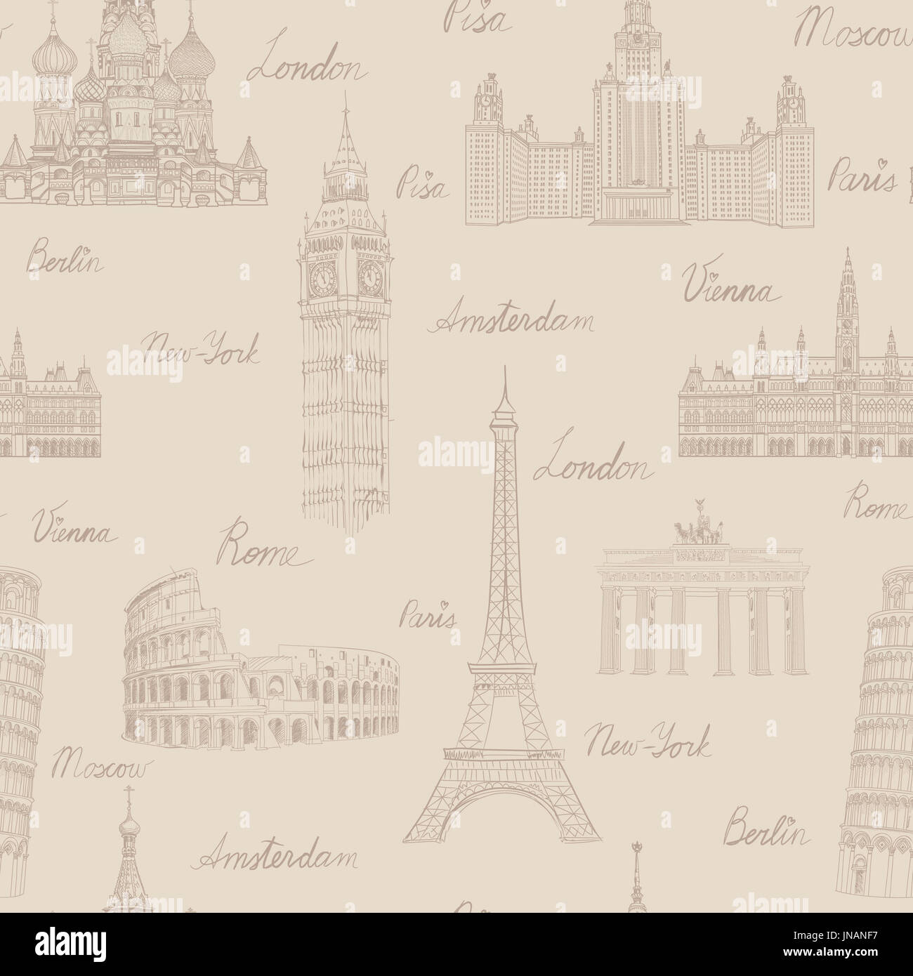 Travel seamless pattern. Vacation in Europe wallpaper. Travel to visit ...