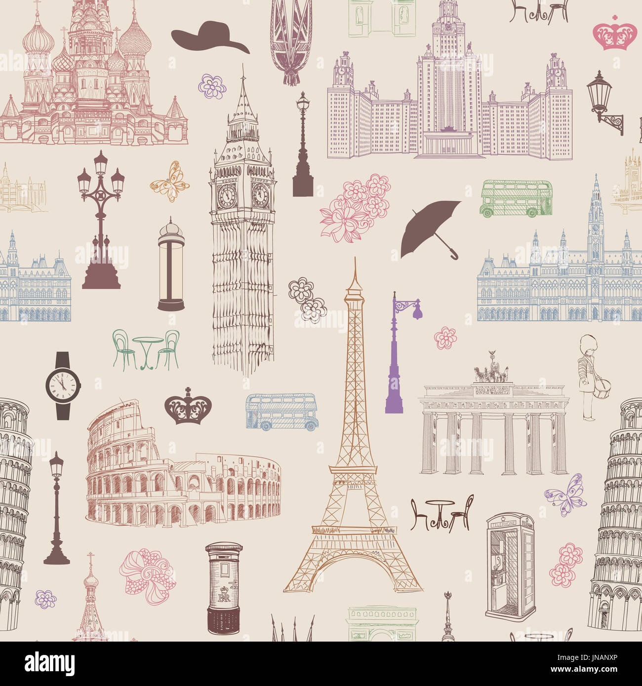 Travel seamless pattern. Vacation in Europe wallpaper. Travel to visit ...