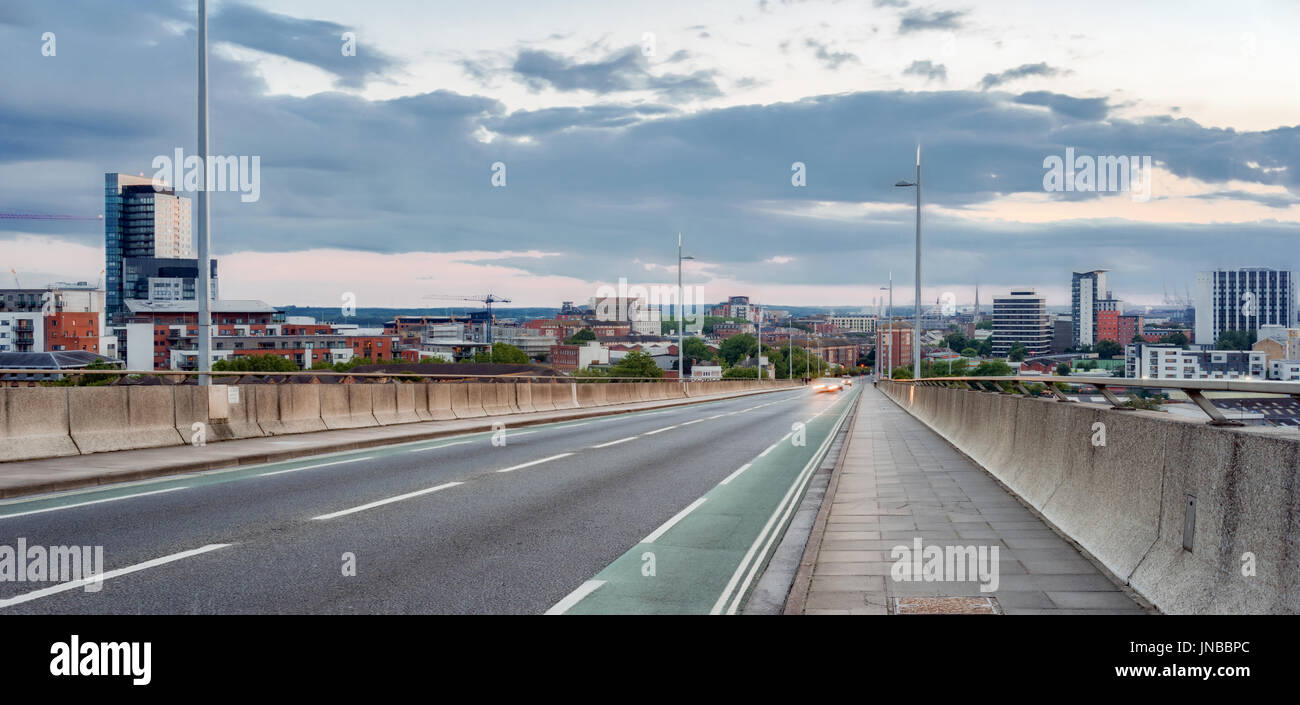 The Itchen Bridge which spans the River Itchen at twilight on a warm ...