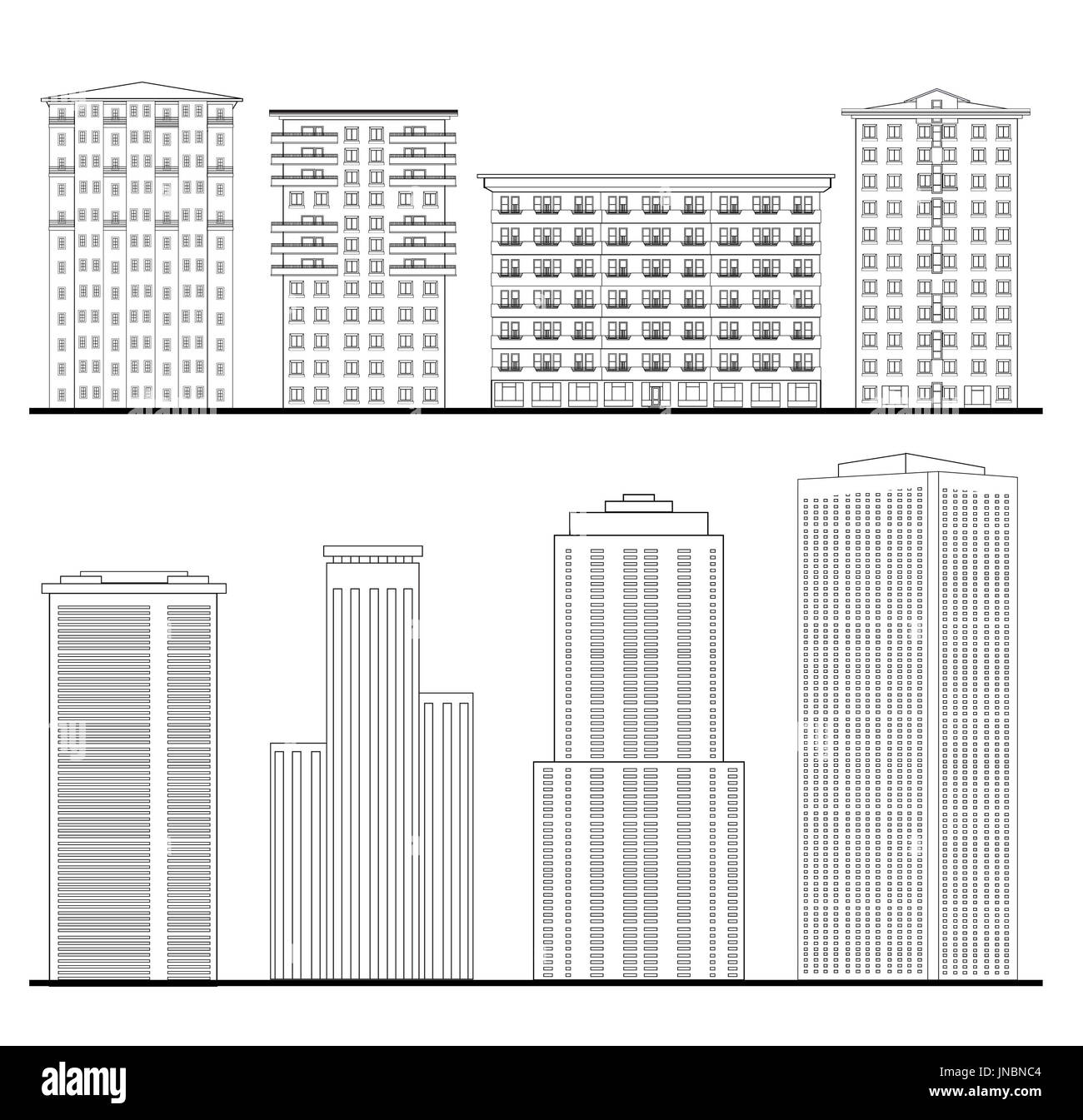 Architecture set. Outline sketch drawing of building. City downtown ...