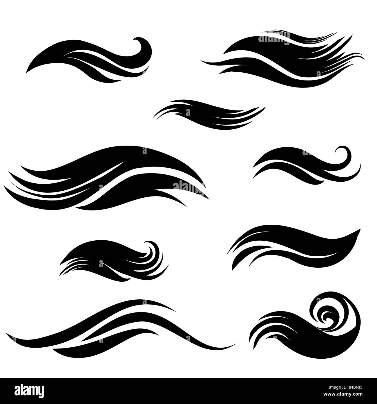 Wave element design collection. Swirl water splash sign silhouette ...