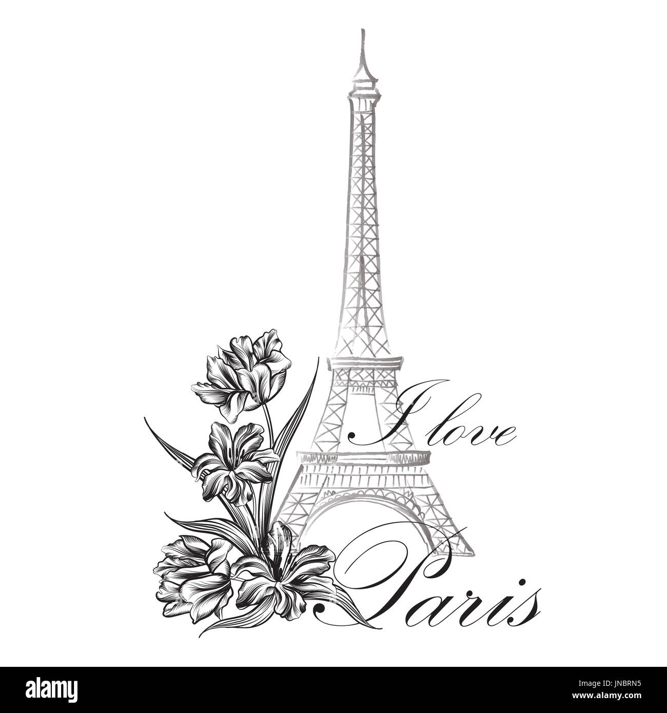 Paris sign. French famous landmark Eiffel tower. Travel France label ...