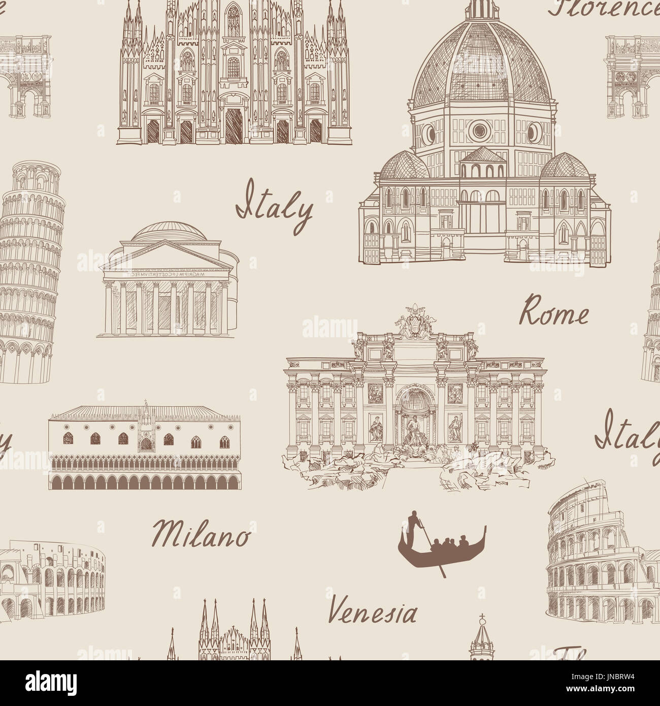 Travel tiled background. Italy famous landmark seamless pattern ...