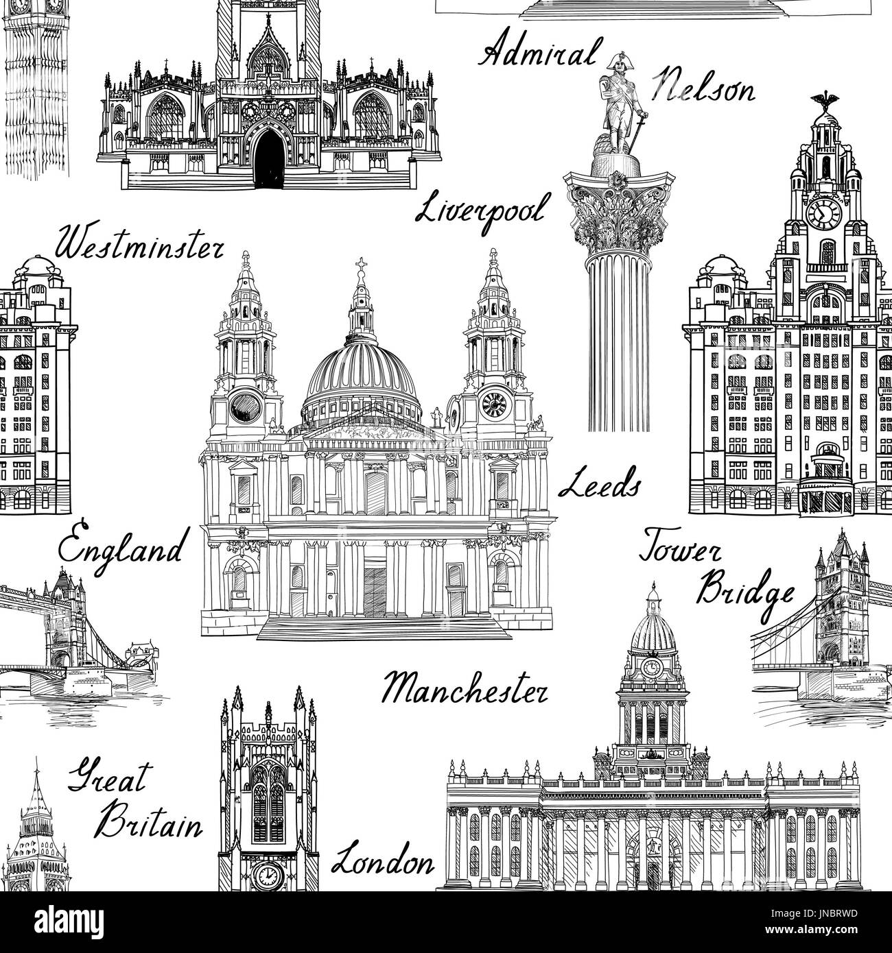 Travel England UK famous cities landmark with handmade calligraphy ...