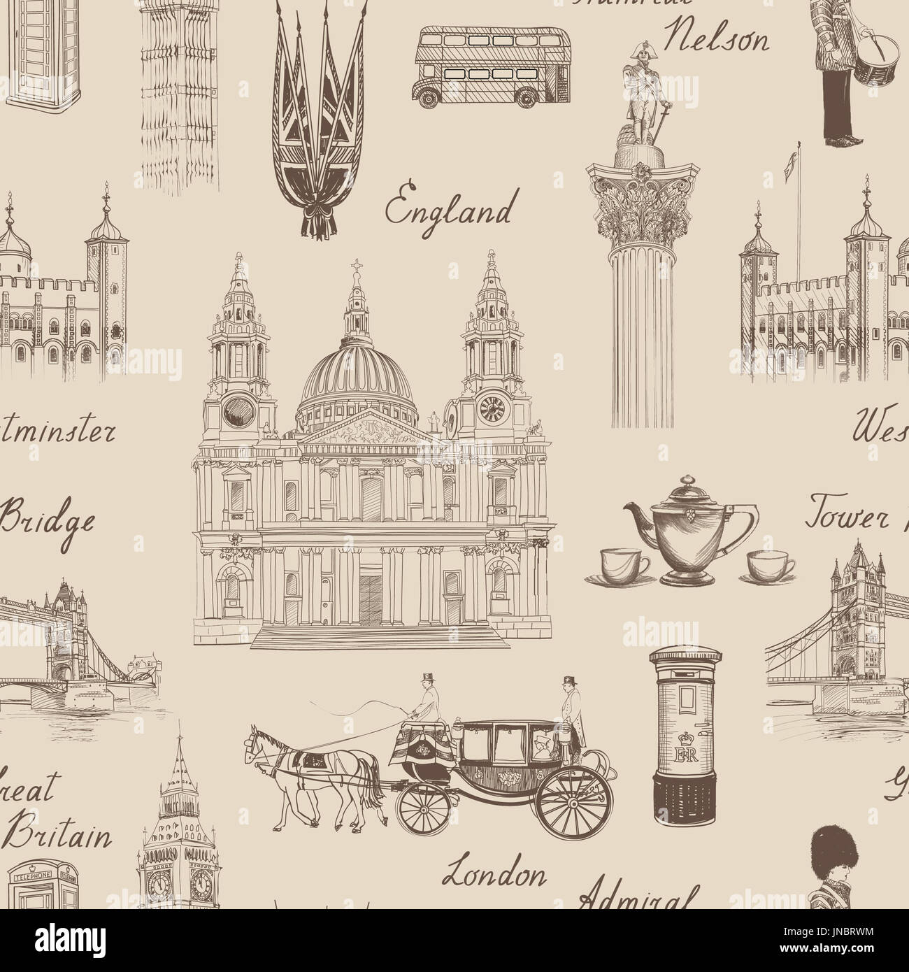 London landmark seamless pattern. Doodle travel Europe sketchy ...