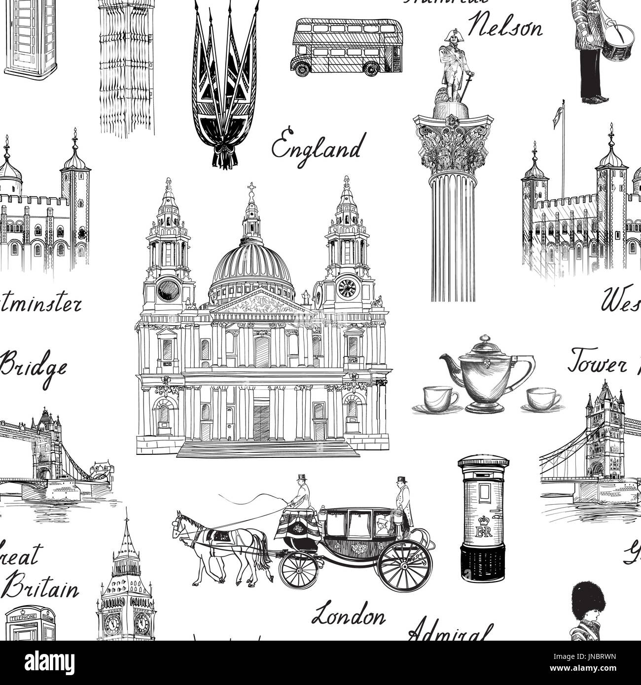 London landmark seamless pattern. Doodle travel Europe sketchy ...
