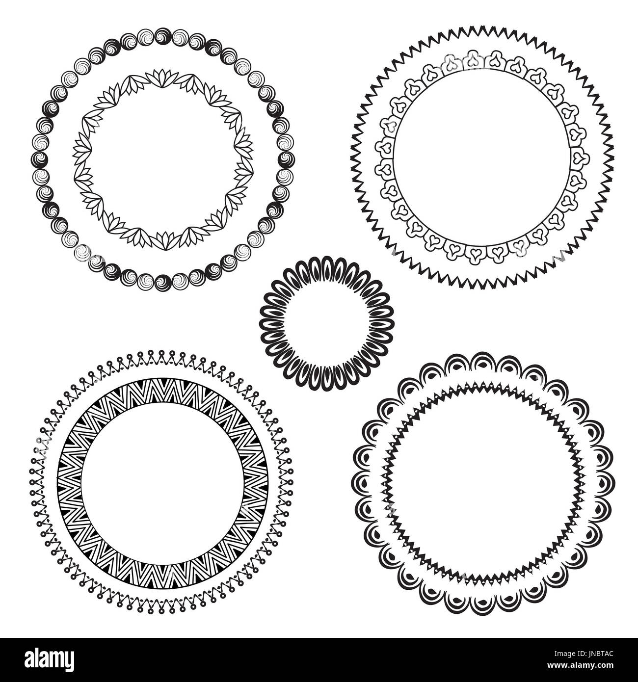 Frame set. Different shape frames in doodle style. Retro border and ...