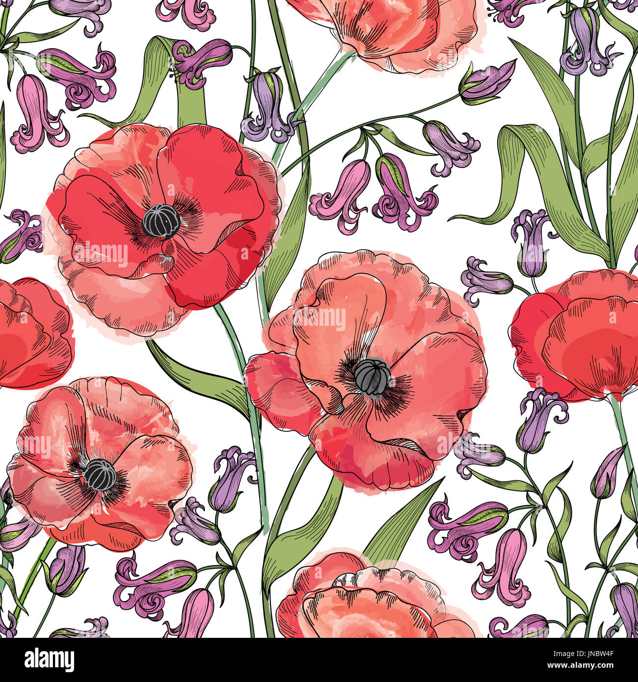 Floral seamless pattern. Flower poppy background. Flourish tiled ...