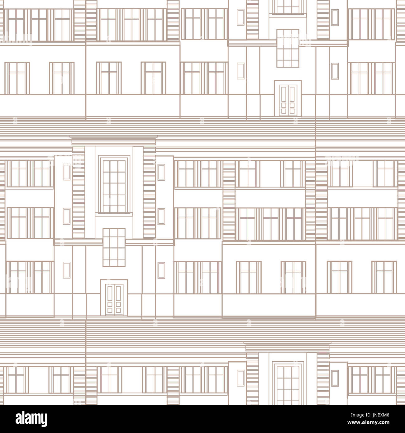 Building facade seamless pattern. City architectural blueprint line ...
