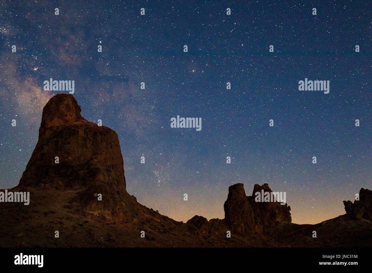 Desert landscape at night at Trona Pinnacles in the California desert ...