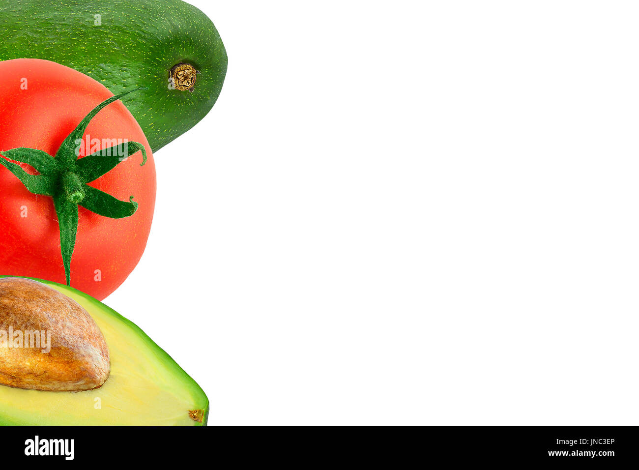 Organic food background. Background with avocado and tomato isolated on ...