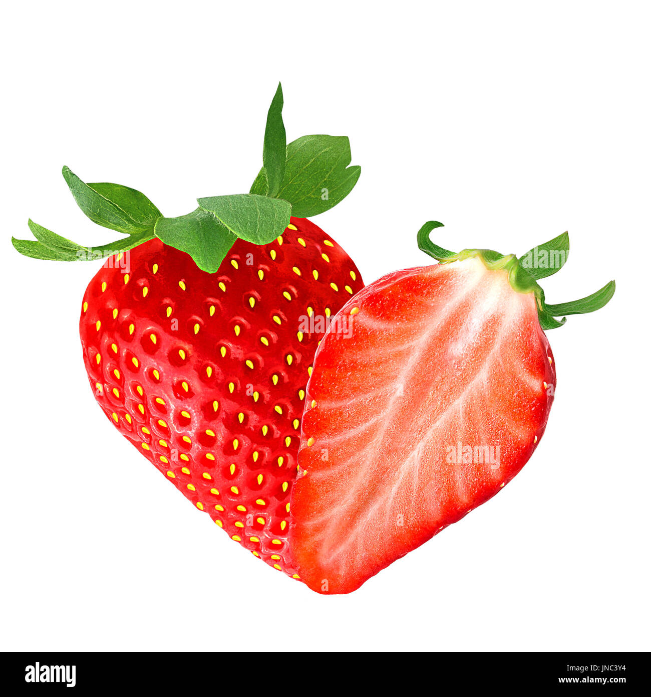 Isolated fruits. One and half Strawberry isolated on white background ...