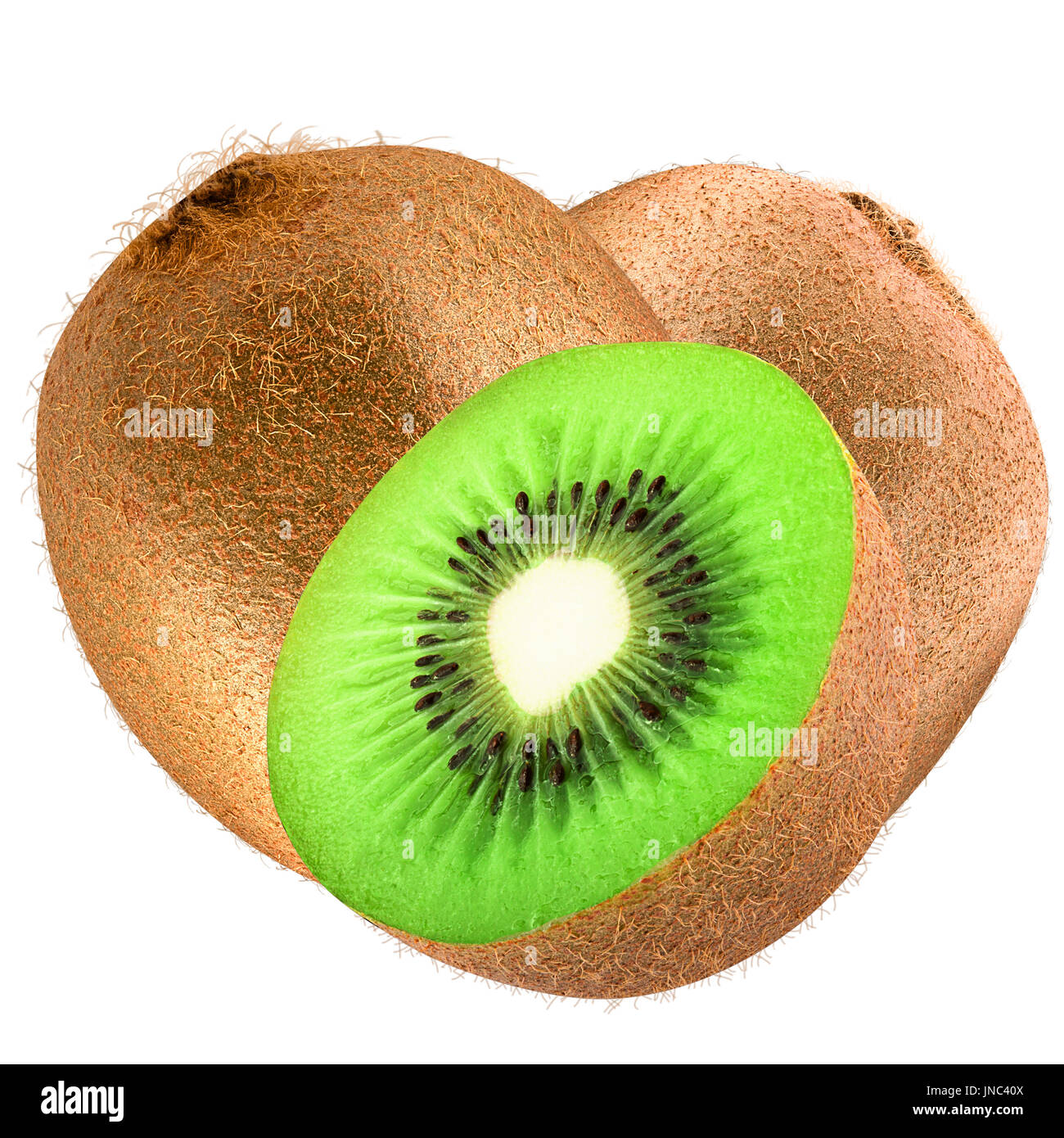 Isolated kiwi. Two kiwi and half isolated on white background as ...