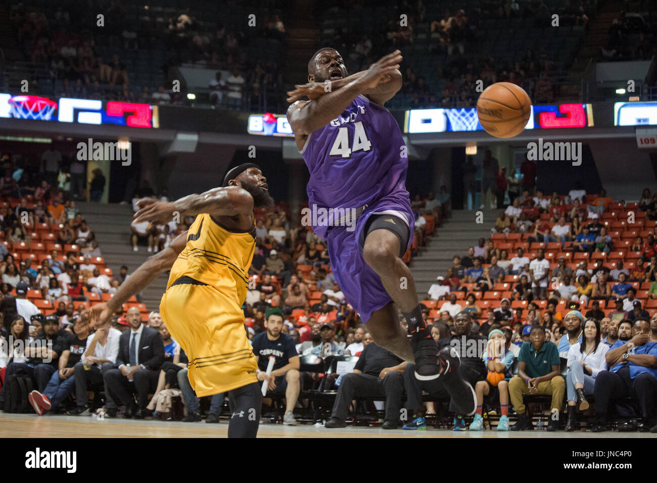 Ivan Johnson #44 Ghost Ballers attempts to recover rebound during Game ...